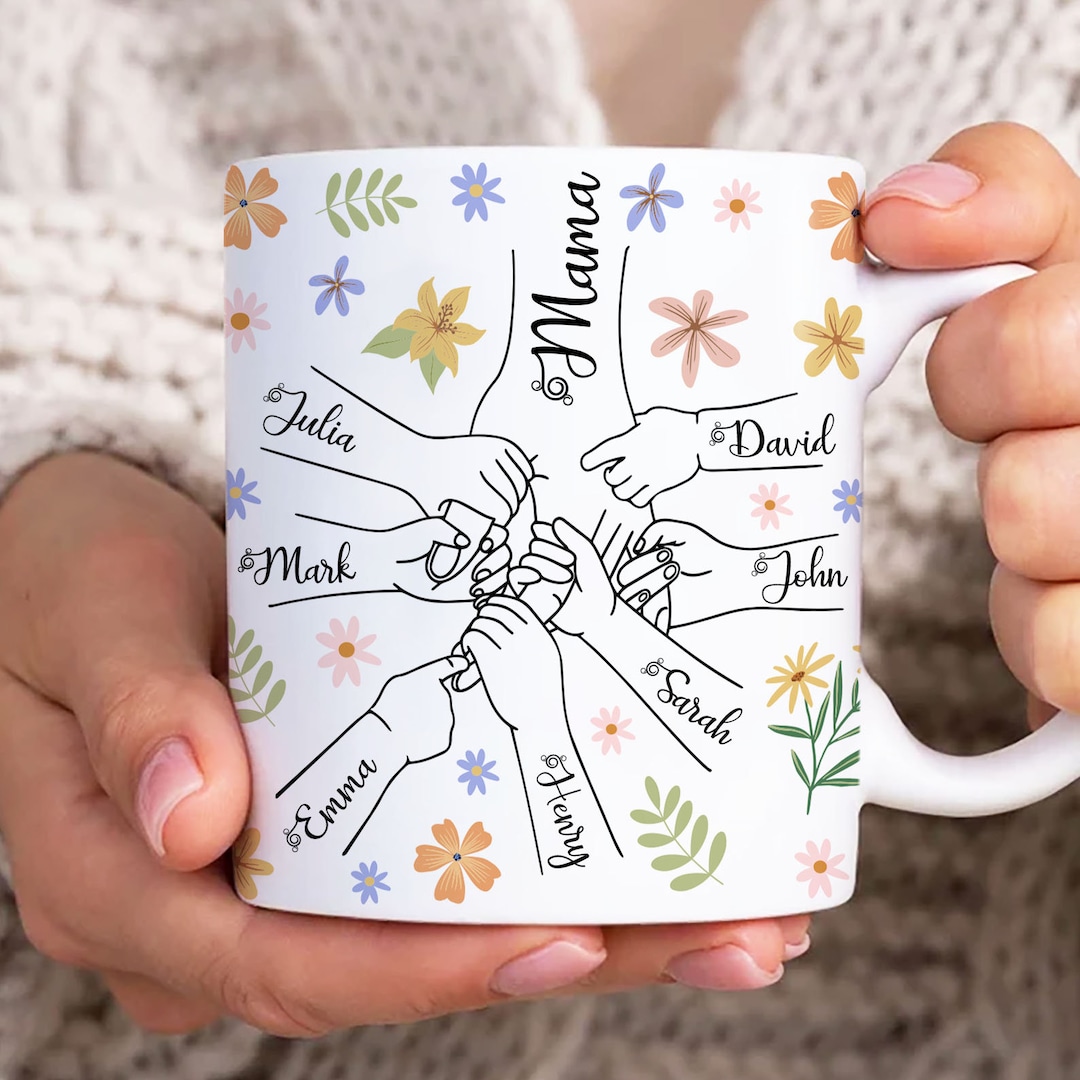 Custom 7 Kids Holding Mom‘s Hand Mug Wrap, Mama 11oz Mug Template, Mom ...