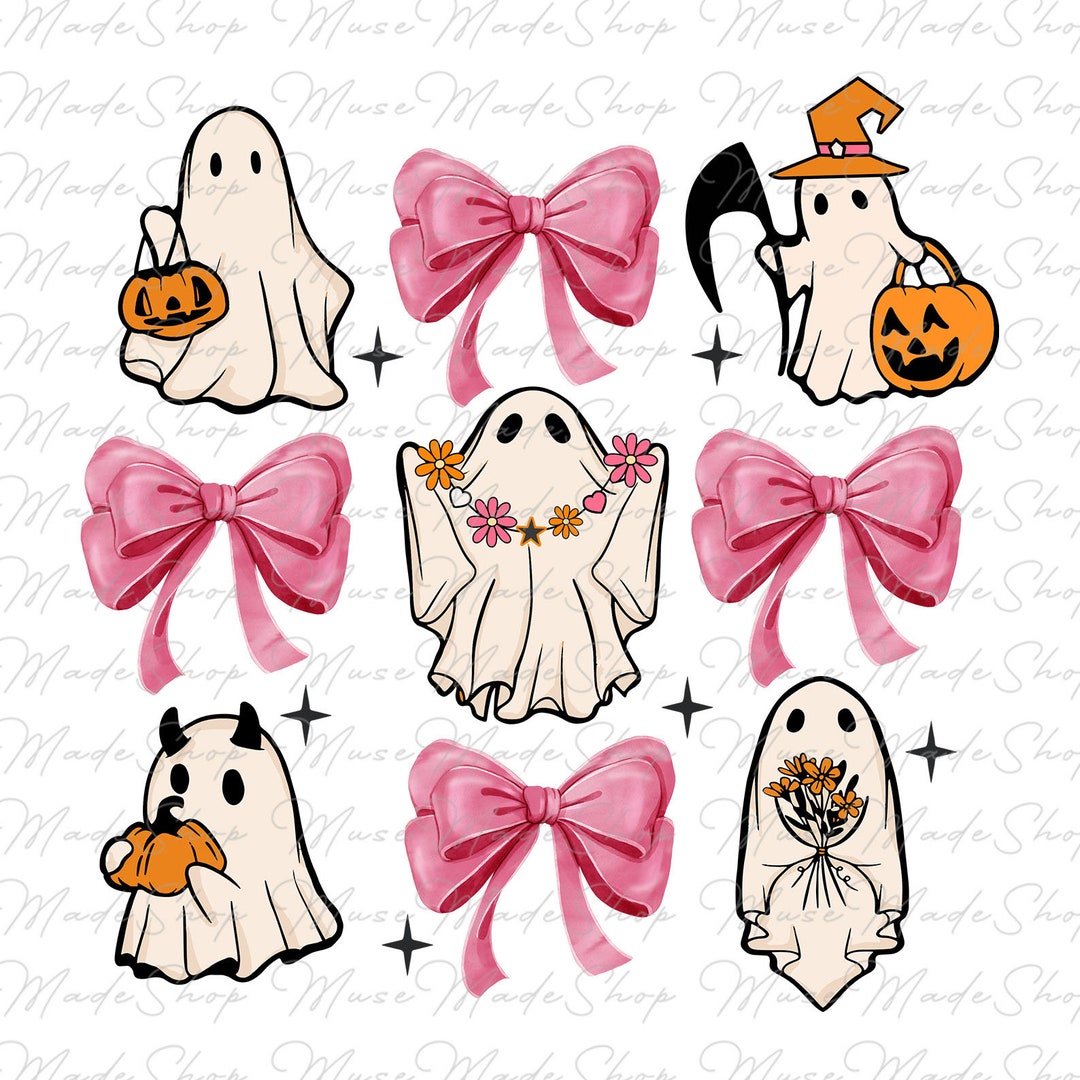 Halloween Cute Ghost Png, Pink Bow Ghost Png, Ghost Coquette Bow Png ...
