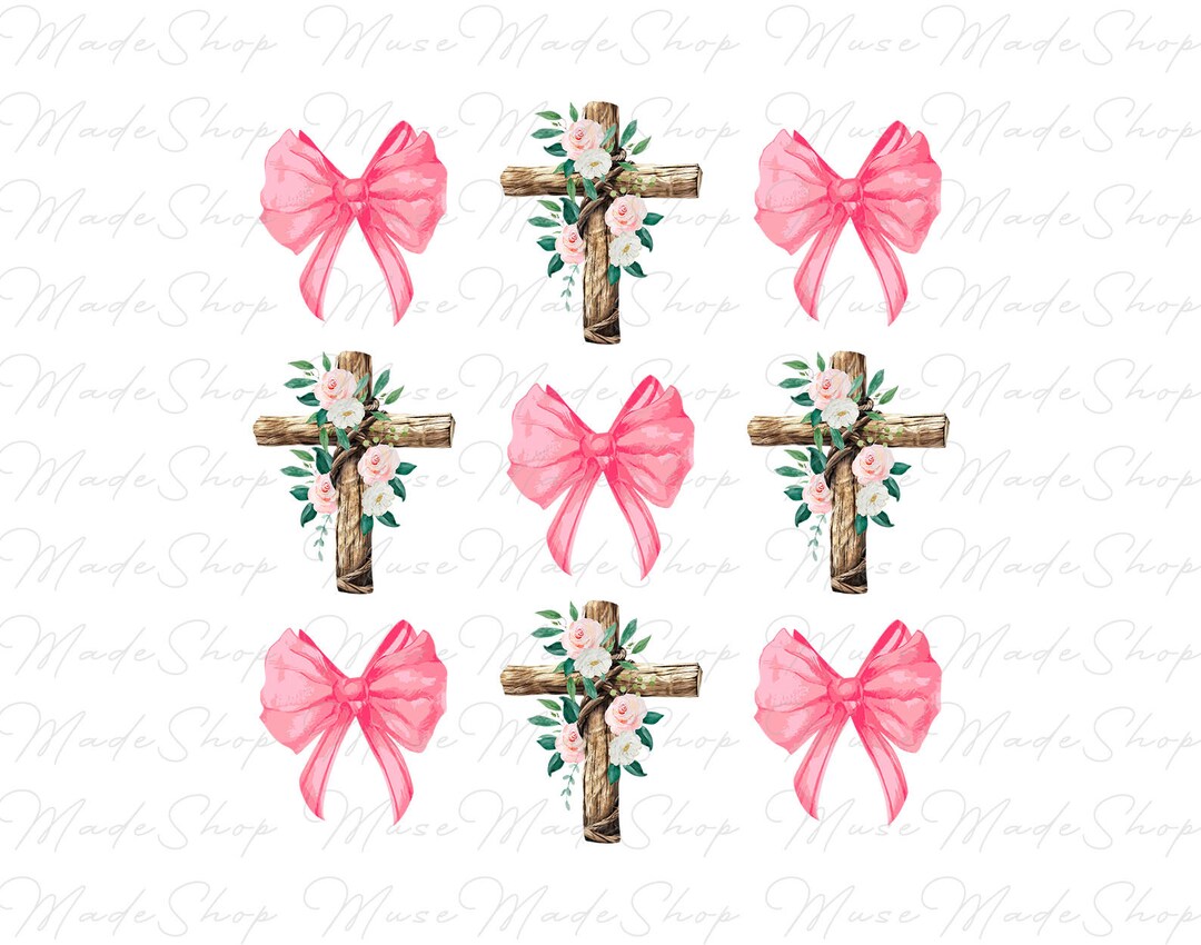 Cross Coquette Bow Png, Coquette Bow Png, Floral Cross Png, Christian ...