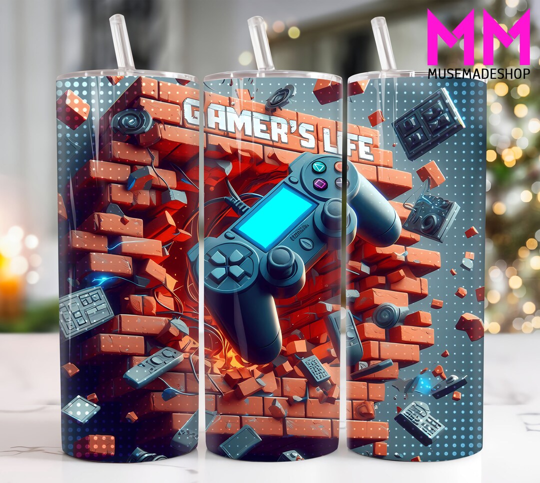 Gamer Life 20 Oz Skinny Tumbler Png, 3D Gamer 20oz Tumbler Png, Game ...