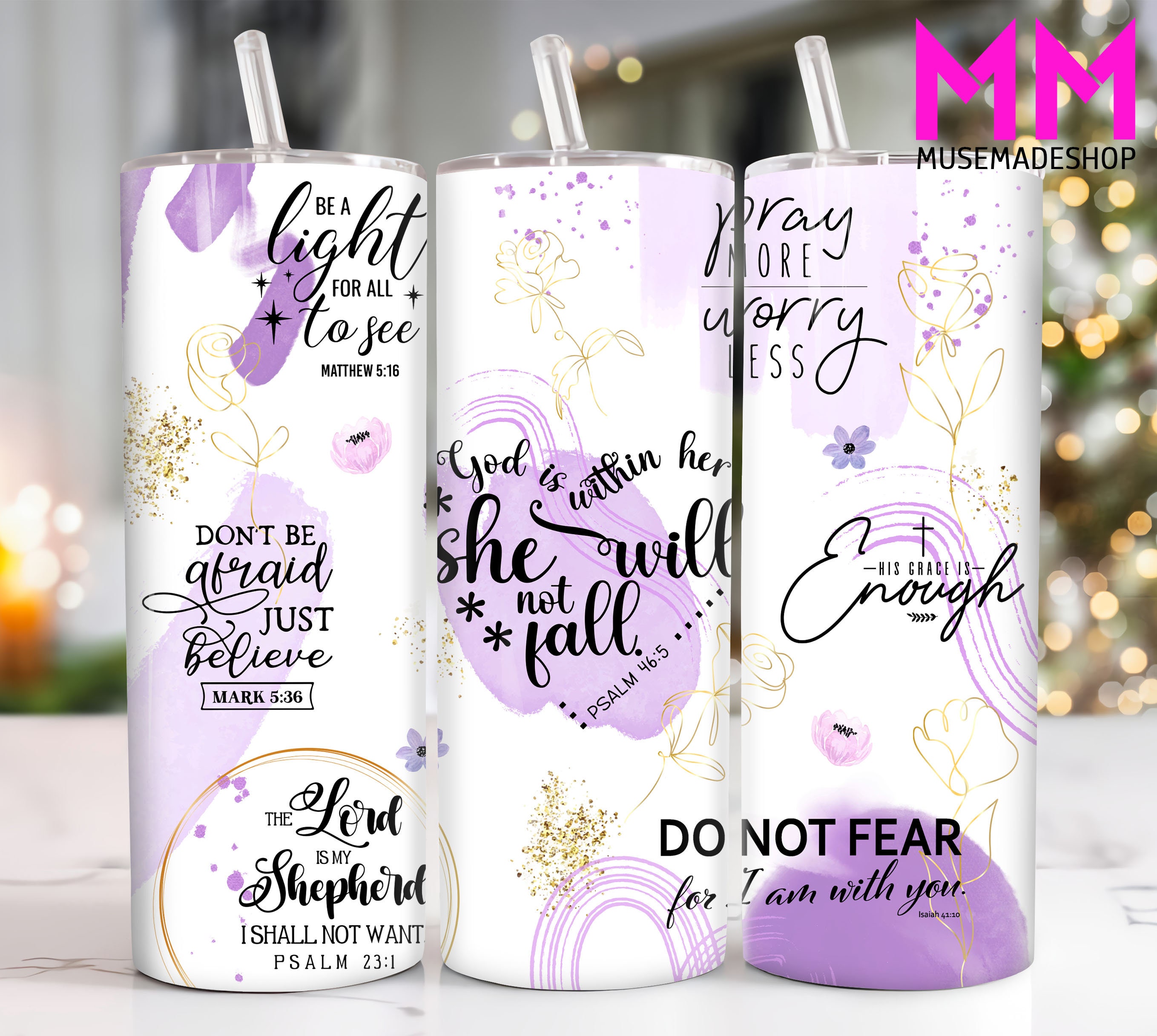 Faith Affirmations 20 Oz Skinny Tumbler Png, Purple Floral Bible Verse ...