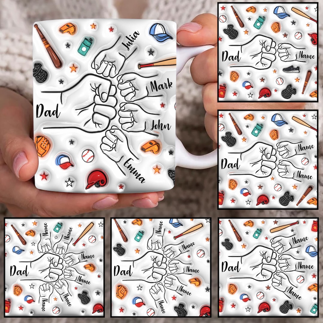 Dad 3D Inflated Mug Wrap, Custom Dad Fist Bump 11oz Mug Template, Dad ...