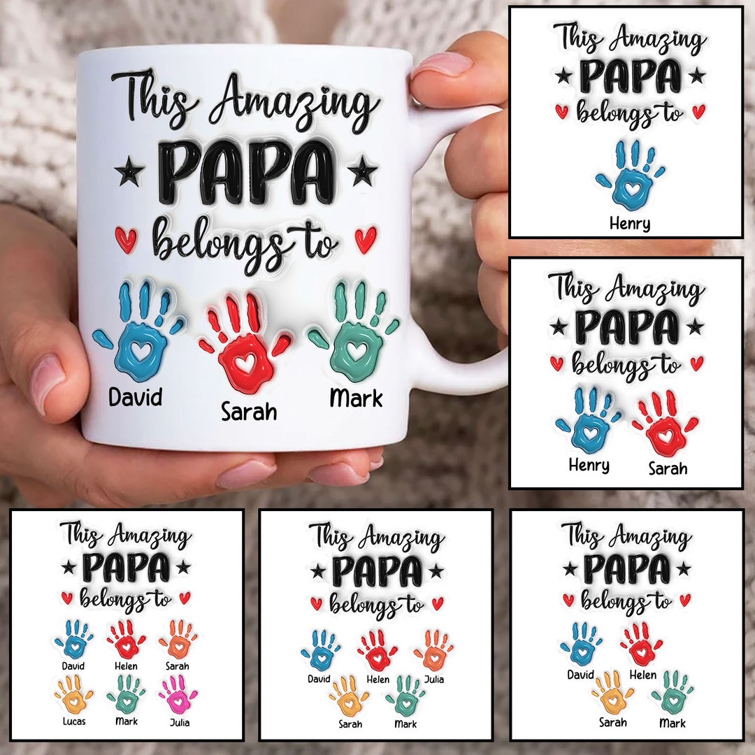 Best Dad 3D Inflated Mug Wrap, Custom Papa Handprint up to 6 Kids 11oz ...