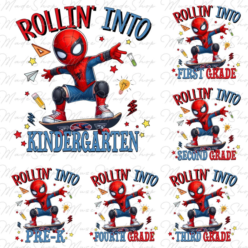 Pack 6 Back to School Png, Rollin' Into School Cartoon Png, Retro ...