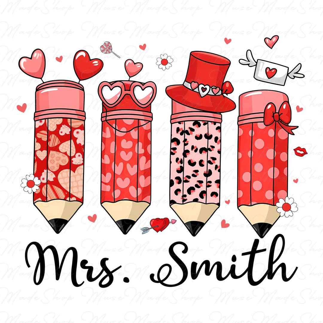 Custom Teacher Valentine Coquette Bow Pencil Png, Valentine Teacher ...