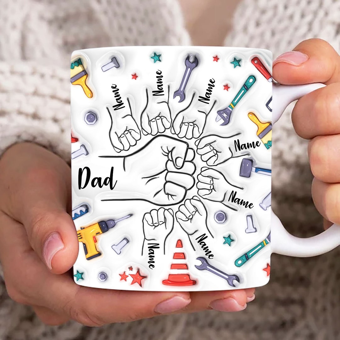 Dad 3D Inflated Mug Wrap, Custom Dad Fist Bump 7 Kids 11oz Mug Template ...