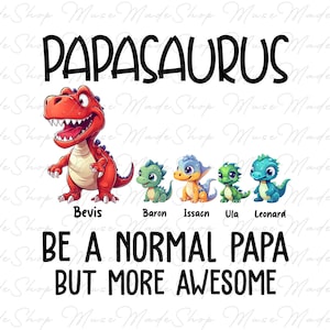 Personalized Papasaurus With Kids Name Png, Papa Dinosaur Png, Dinosaur ...
