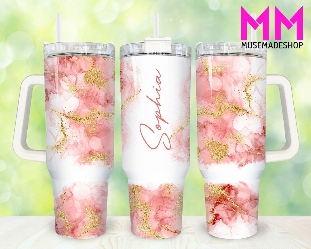 Pink Marble Glitter 40oz Tumbler Png, Pink Agate Marble Tumbler 40oz ...