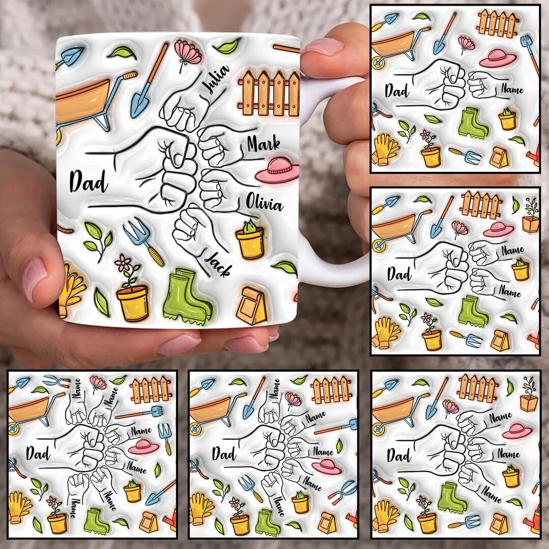 Custom Dad up to 6 Fist Bump 3D Inflated Mug Wrap, 11oz Mug Template ...