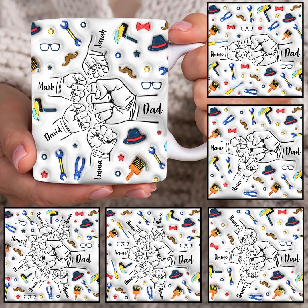 Dad 3D Inflated Mug Wrap, Custom Dad Fist Bump 11oz Mug Template, Dad ...
