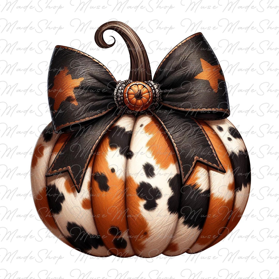 Pumpkin Coquette Bow Png, Cowhide Bow Png, Cowhide Pumpkin Png ...