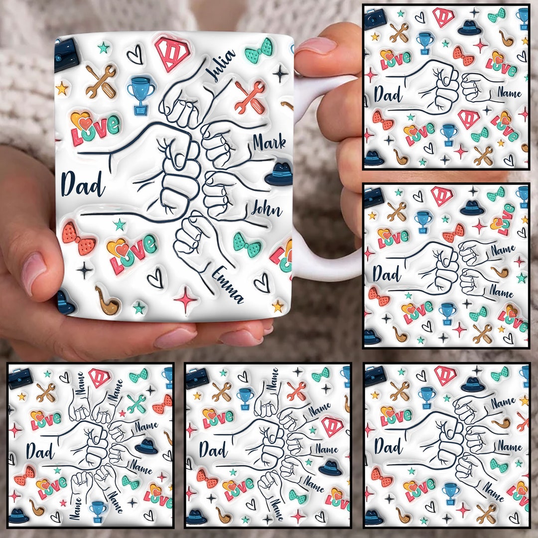 Dad 3D Inflated Mug Wrap, Custom Dad Fist Bump 11oz Mug Template, Dad ...
