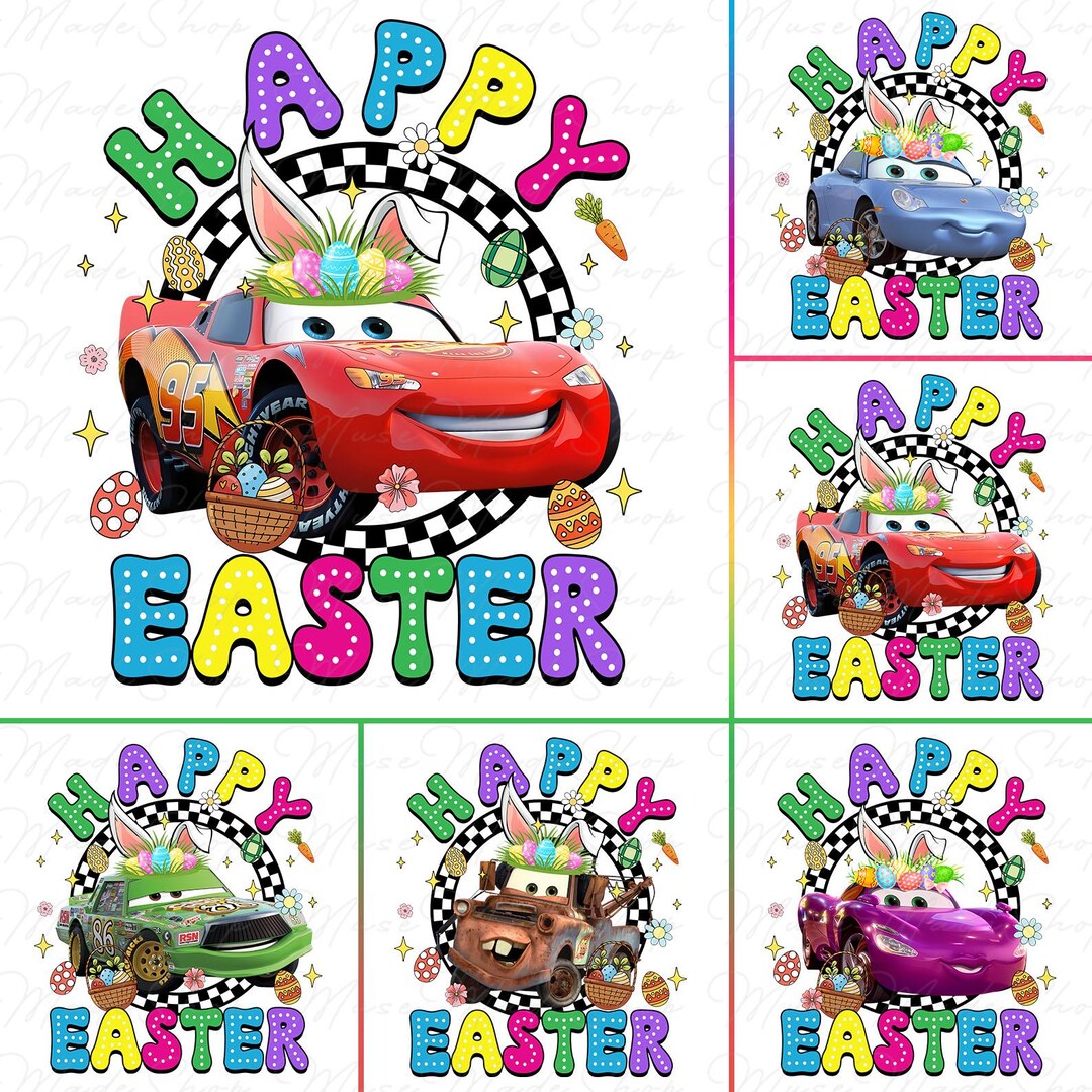 Bundle Easter Cartoon Cars Png, Happy Easter Png, Retro Easter Png ...