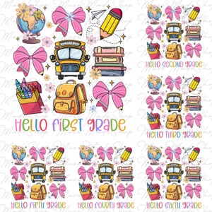 Pack 6 Back to School Coquette Bow Png, 100th Day of School Png, Retro ...