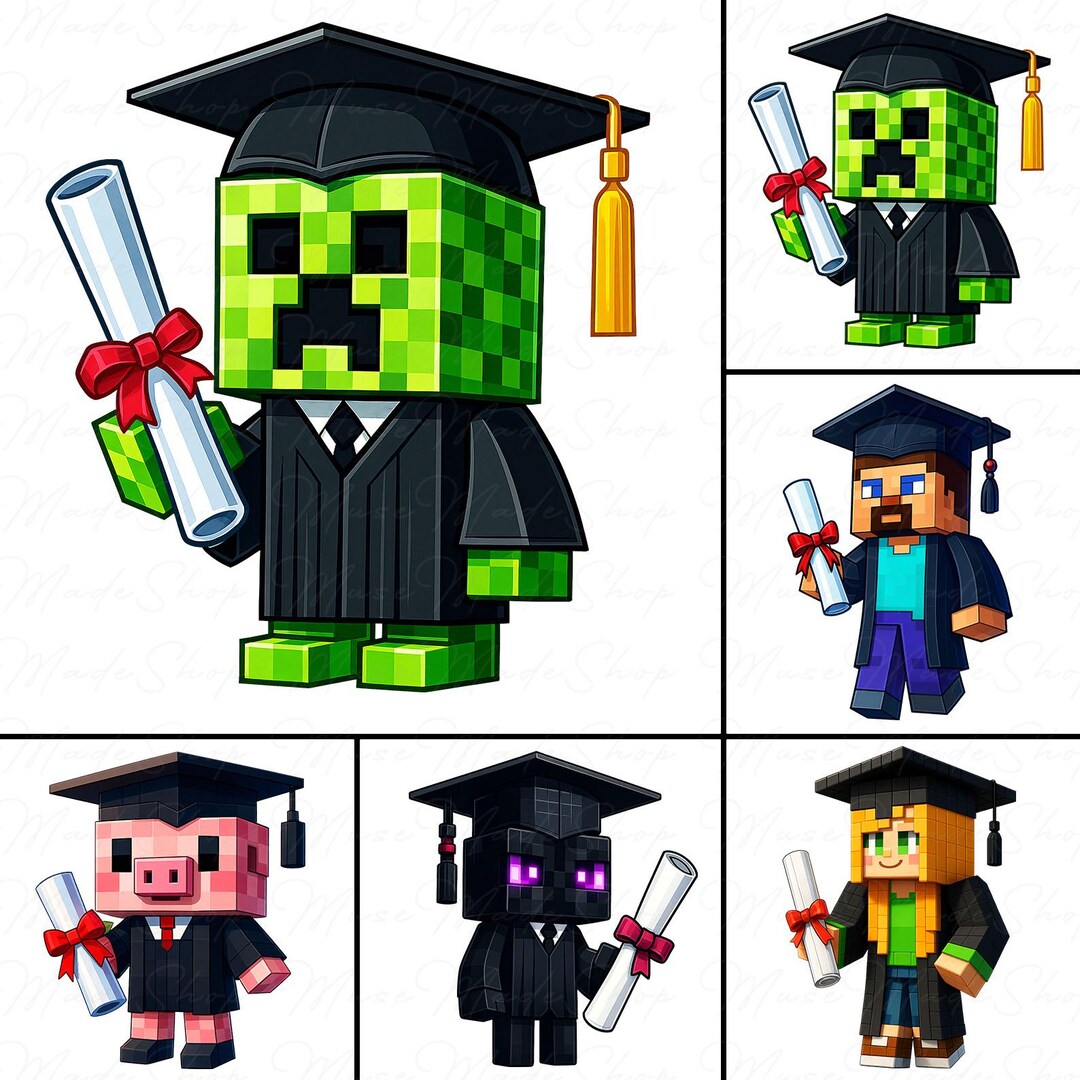 Character Graduation Png Bundle, Gamer Graduation Png, Boys Mining ...