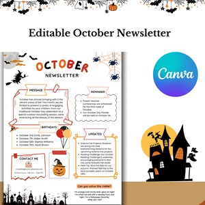 October Newsletter Template, Editable Newsletter, Monthly Newsletter ...