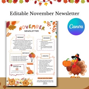 November Newsletter Template, Editable Newsletter, Monthly Newsletter ...