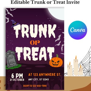 Editable Trunk or Treat Flyer, Halloween Party Invite, Trunk or Treat ...