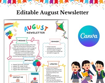 July Newsletter Template, Editable Newsletter, Monthly Newsletter ...