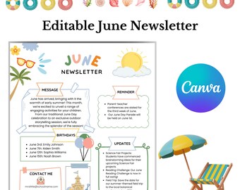 August Newsletter Template, Editable Newsletter, Monthly Newsletter ...