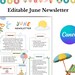 June Newsletter Template, Editable Newsletter, Monthly Newsletter ...
