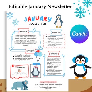 January Newsletter Template, Editable Newsletter, Monthly Newsletter ...