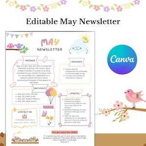 May Newsletter Template, Editable Newsletter, Monthly Newsletter ...