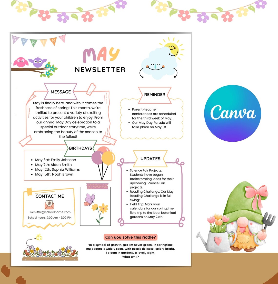 May Newsletter Template, Editable Newsletter, Monthly Newsletter ...