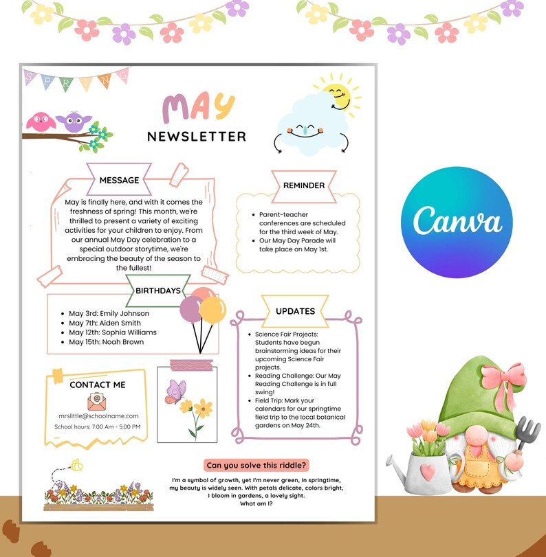 May Newsletter Template, Editable Newsletter, Monthly Newsletter ...