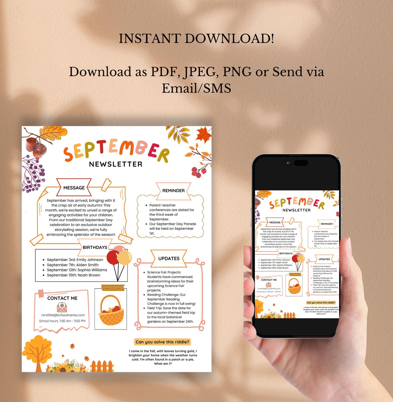 September Newsletter Template, Back to School Newsletter, Editable ...