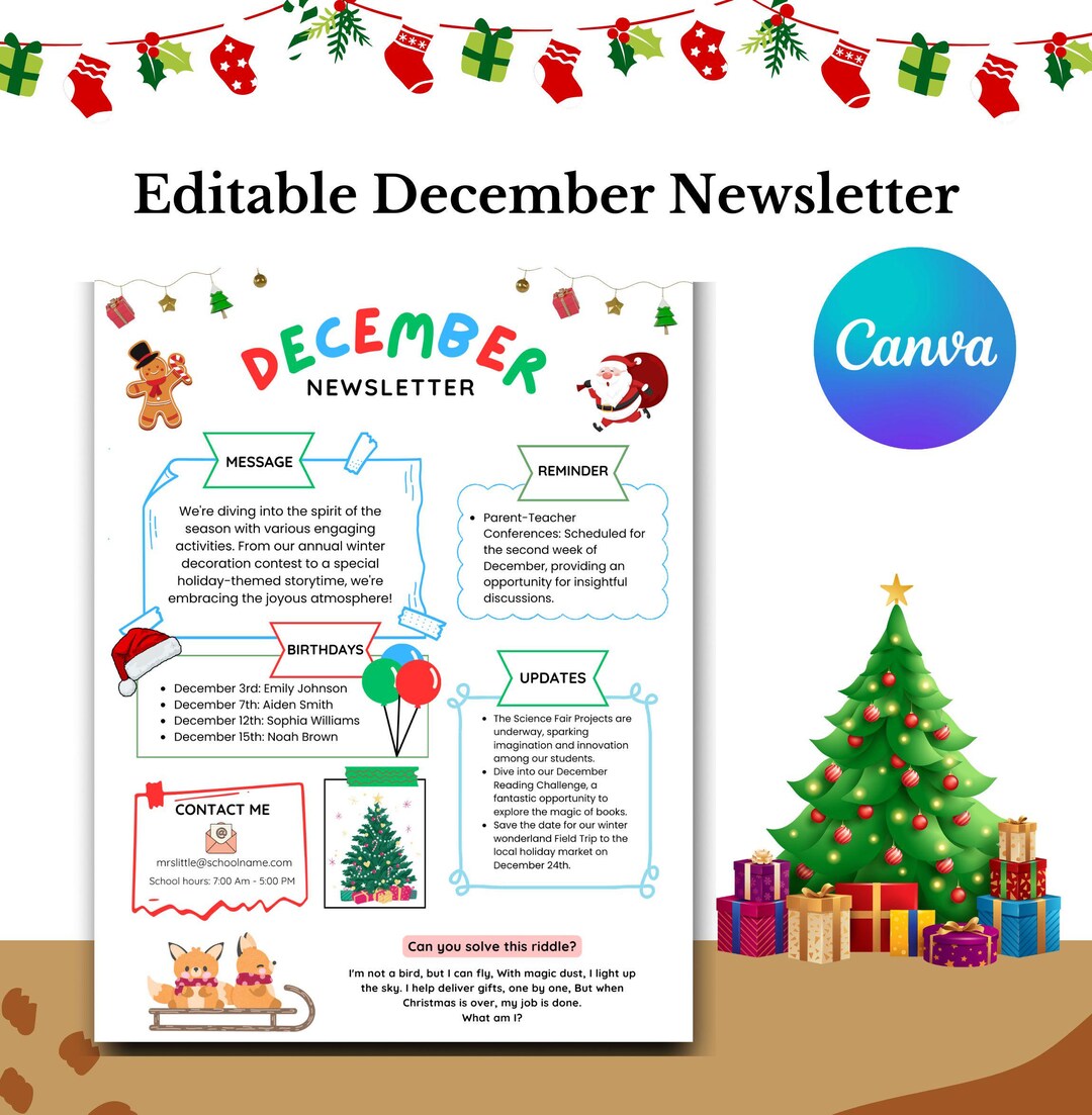 December Newsletter Template, Editable Newsletter, Monthly Newsletter ...