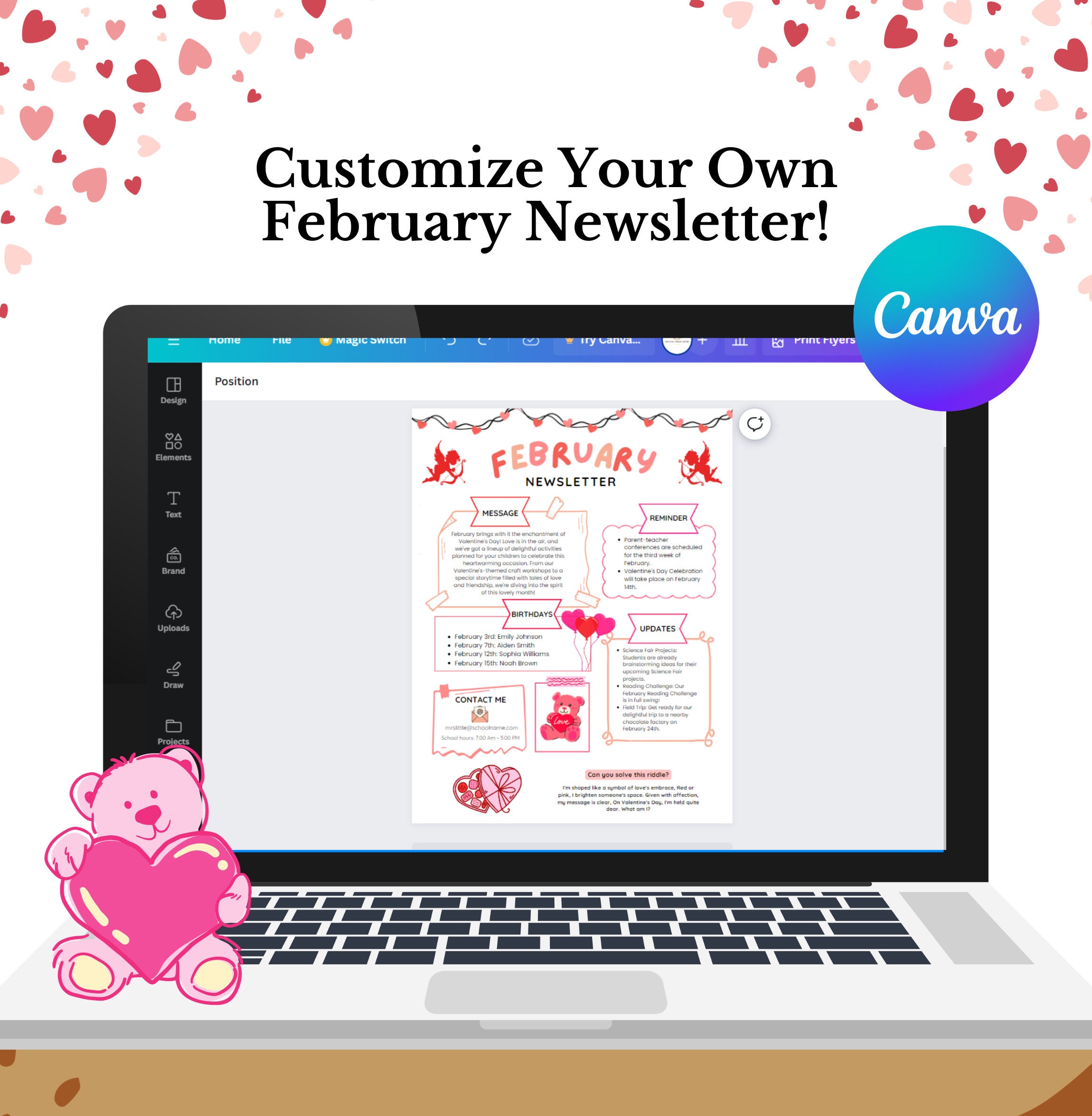 February Newsletter Template, Editable Newsletter, Monthly Newsletter ...