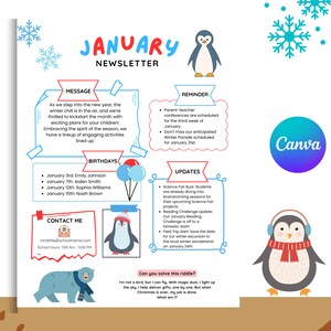 January Newsletter Template, Editable Newsletter, Monthly Newsletter ...