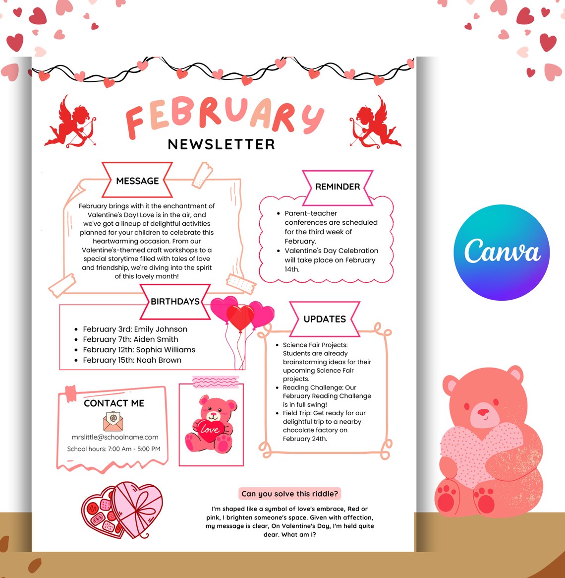 February Newsletter Template, Editable Newsletter, Monthly Newsletter ...