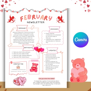 February Newsletter Template, Editable Newsletter, Monthly Newsletter ...