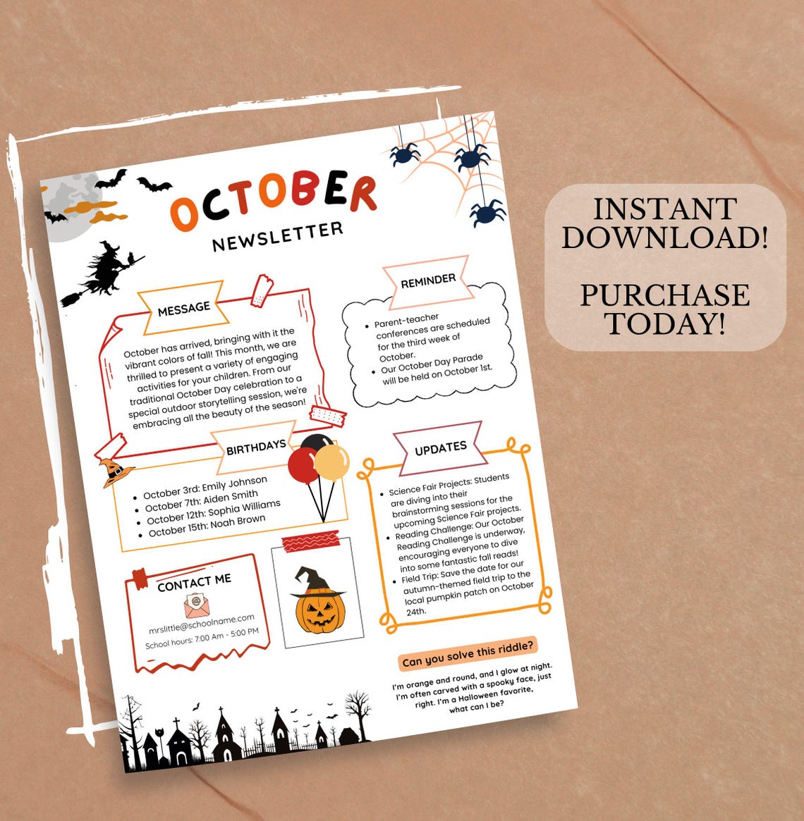 October Newsletter Template, Editable Newsletter, Monthly Newsletter ...