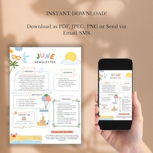 June Newsletter Template, Editable Newsletter, Monthly Newsletter ...