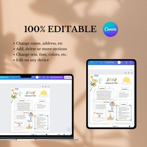 June Newsletter Template, Editable Newsletter, Monthly Newsletter ...