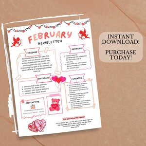 February Newsletter Template, Editable Newsletter, Monthly Newsletter ...
