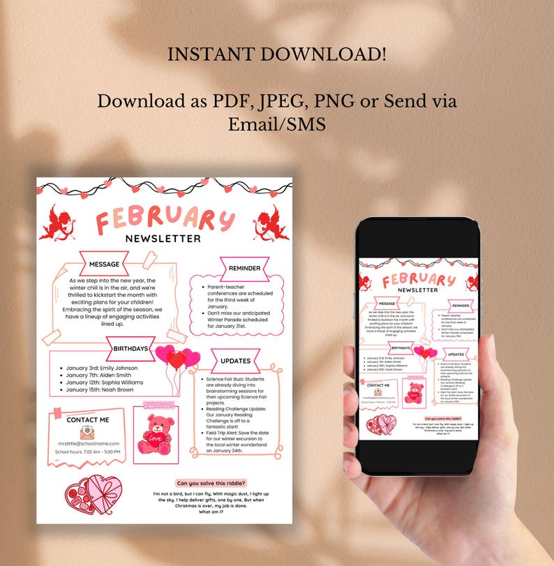 February Newsletter Template, Editable Newsletter, Monthly Newsletter ...