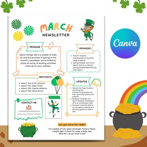 March Newsletter Template, Editable Newsletter, Monthly Newsletter ...