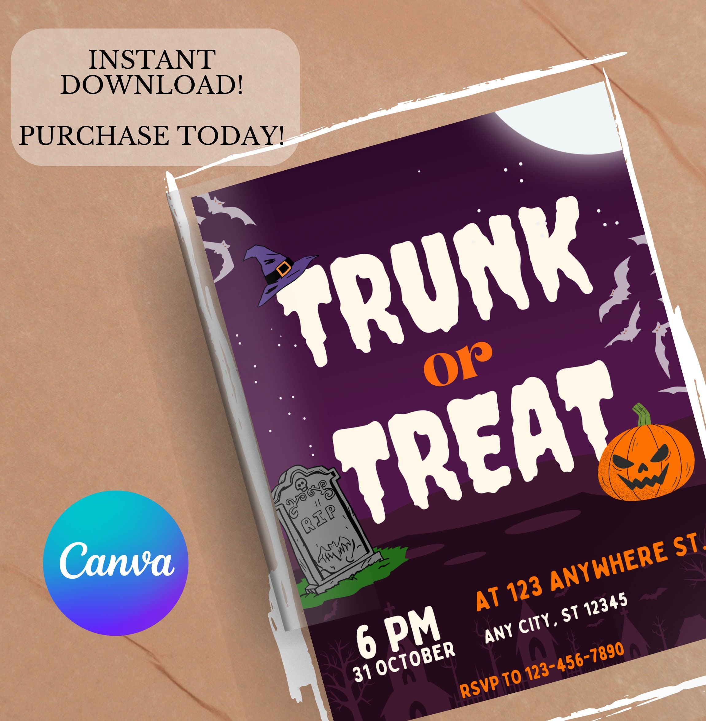 Editable Trunk or Treat Flyer, Halloween Party Invite, Trunk or Treat ...