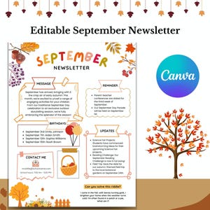September Newsletter Template, Back to School Newsletter, Editable ...