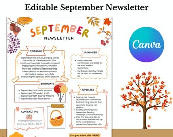 August Newsletter Template, Editable Newsletter, Monthly Newsletter ...
