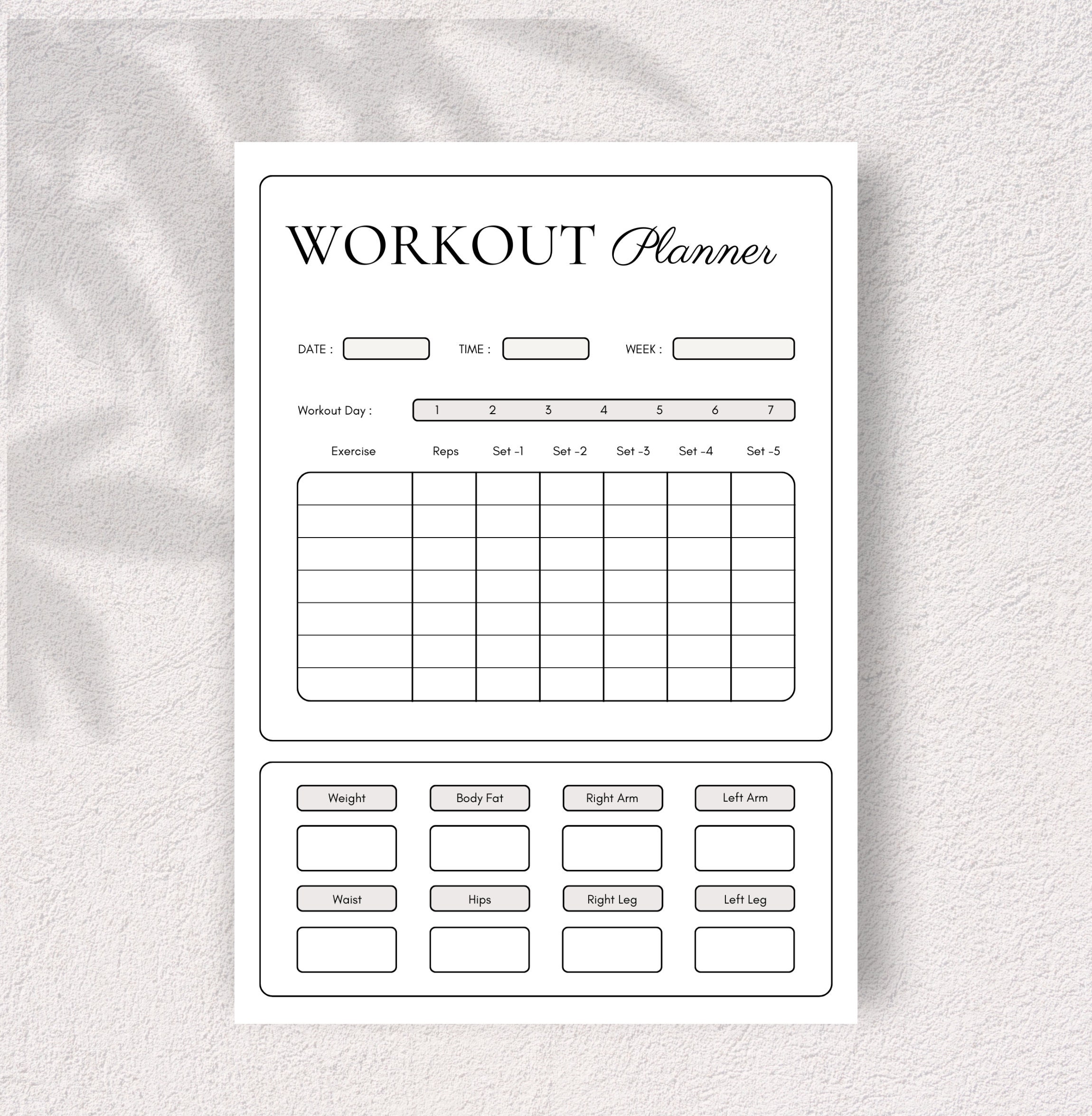 Workout Tracker Printable, Daily Exercise Log, Fitness Journal, Workout ...