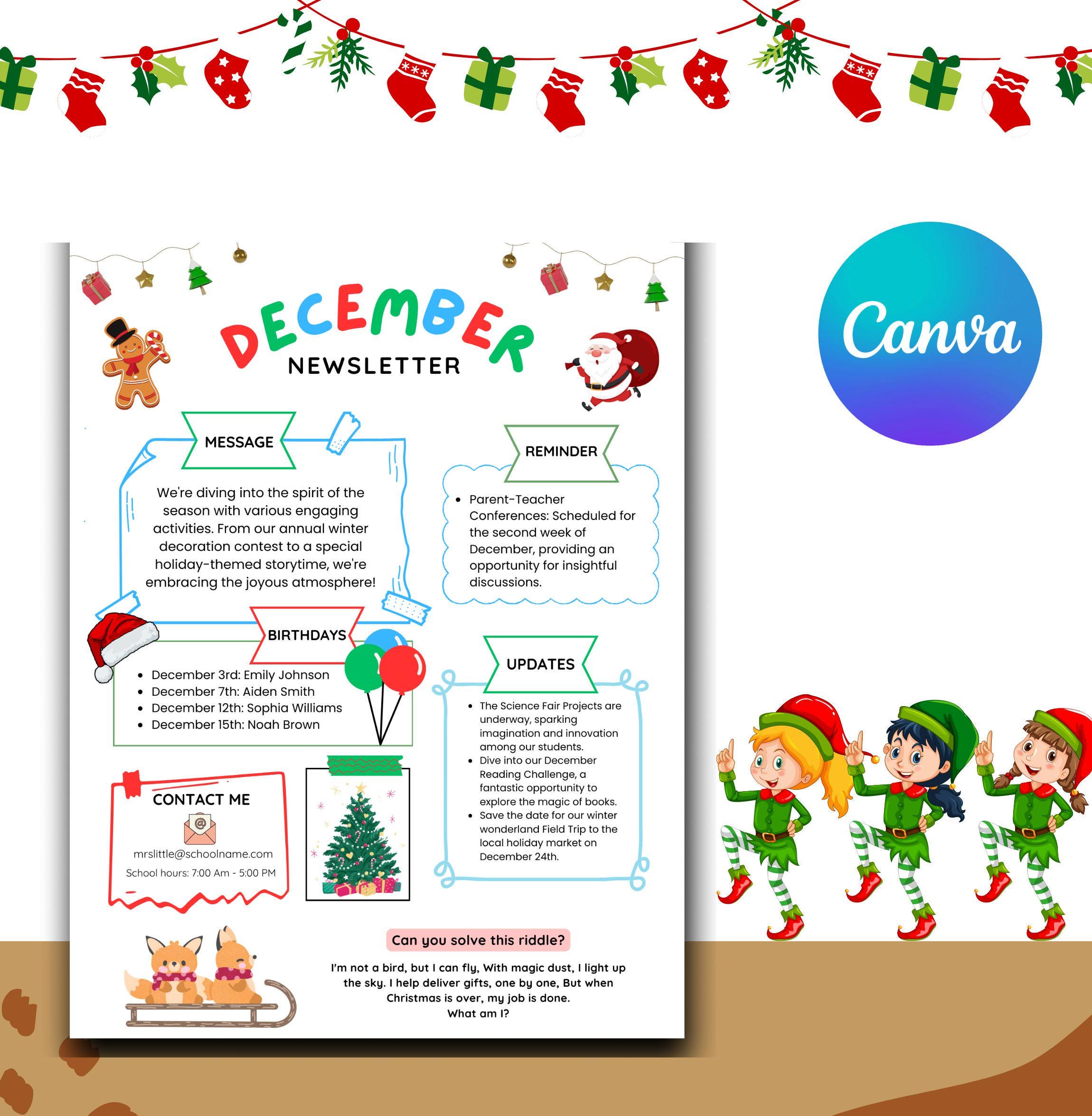 December Newsletter Template, Editable Newsletter, Monthly Newsletter ...
