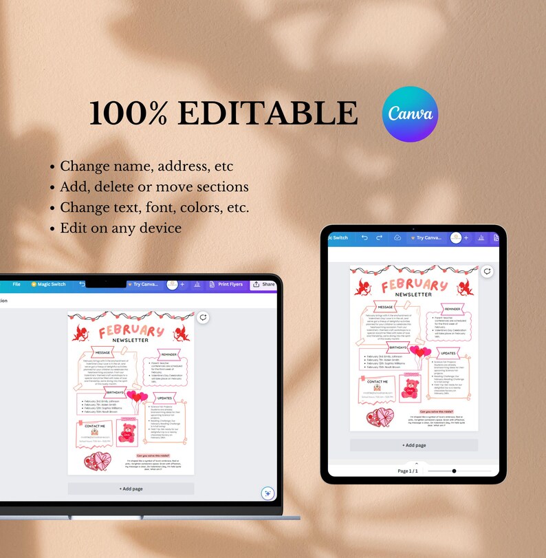 February Newsletter Template, Editable Newsletter, Monthly Newsletter ...
