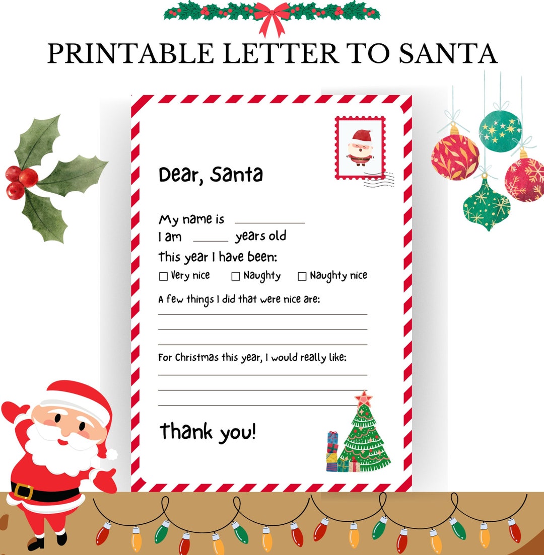 Printable Letter to Santa, Santa Letter, Christmas Letter, Kids Letter ...