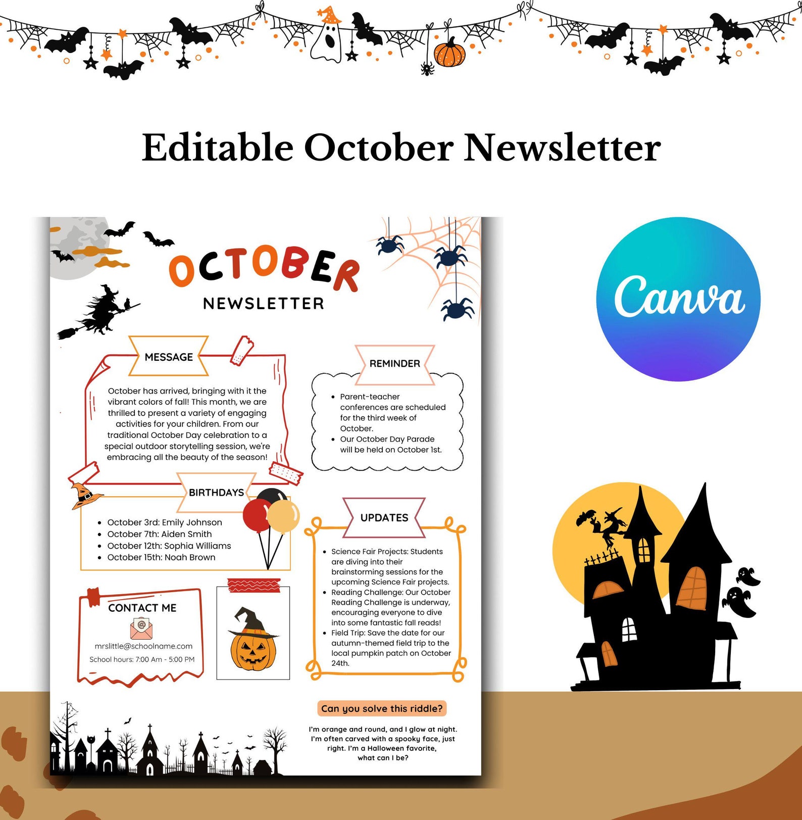 October Newsletter Template, Editable Newsletter, Monthly Newsletter ...