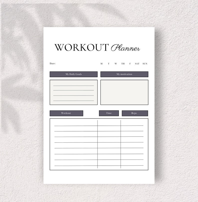 Workout Tracker Printable, Daily Exercise Log, Fitness Journal, Workout ...